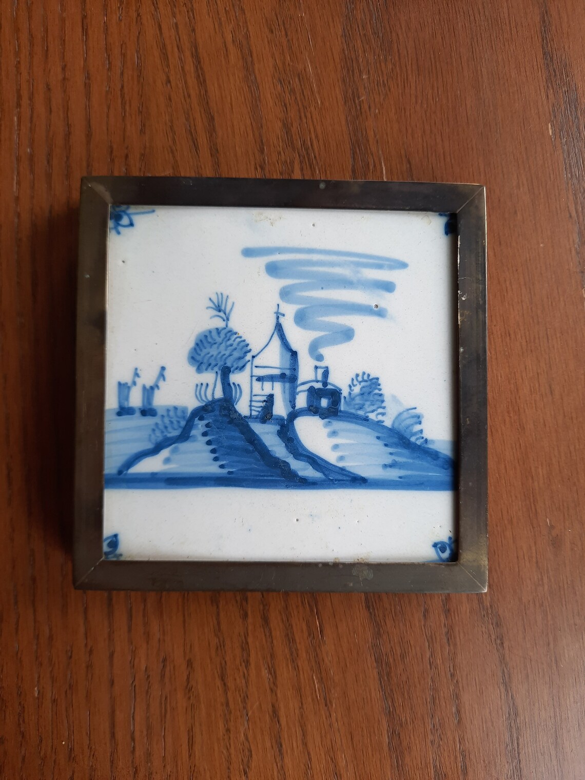 Delft Trivet, Old Delft Tile, Church, House, Metal Frame With Legs - Etsy