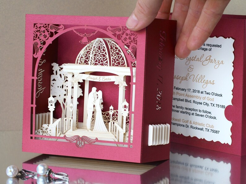 Wedding stationary pop up invitations. Laser cut invites. | Etsy