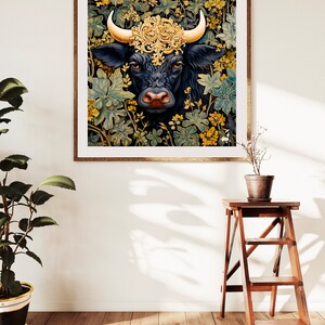 Black Cow Art Print, Royalcore Wall Art, Elegant Decor, Cow Painting ...