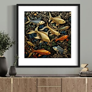 Dark Royalcore Wall Art, Fish Print, Nautical Prints, Black Background ...