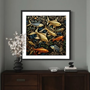 Dark Royalcore Wall Art, Fish Print, Nautical Prints, Black Background ...