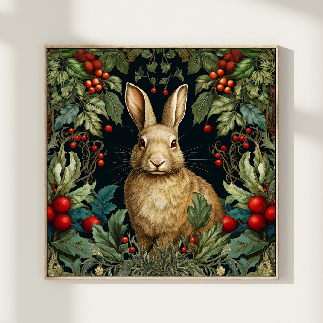 Rabbit in Forest Printable Painting, Animal Art Print, Bunny Decor ...