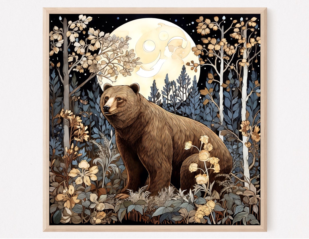Bear Art Print, Bear and Nature Painting Wall Art Decor, Wild Animals ...