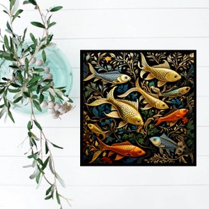 Dark Royalcore Wall Art, Fish Print, Nautical Prints, Black Background ...