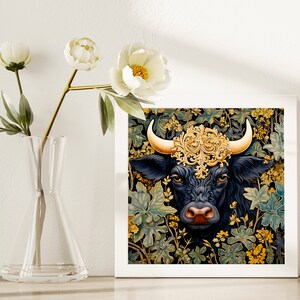Black Cow Art Print, Royalcore Wall Art, Elegant Decor, Cow Painting ...