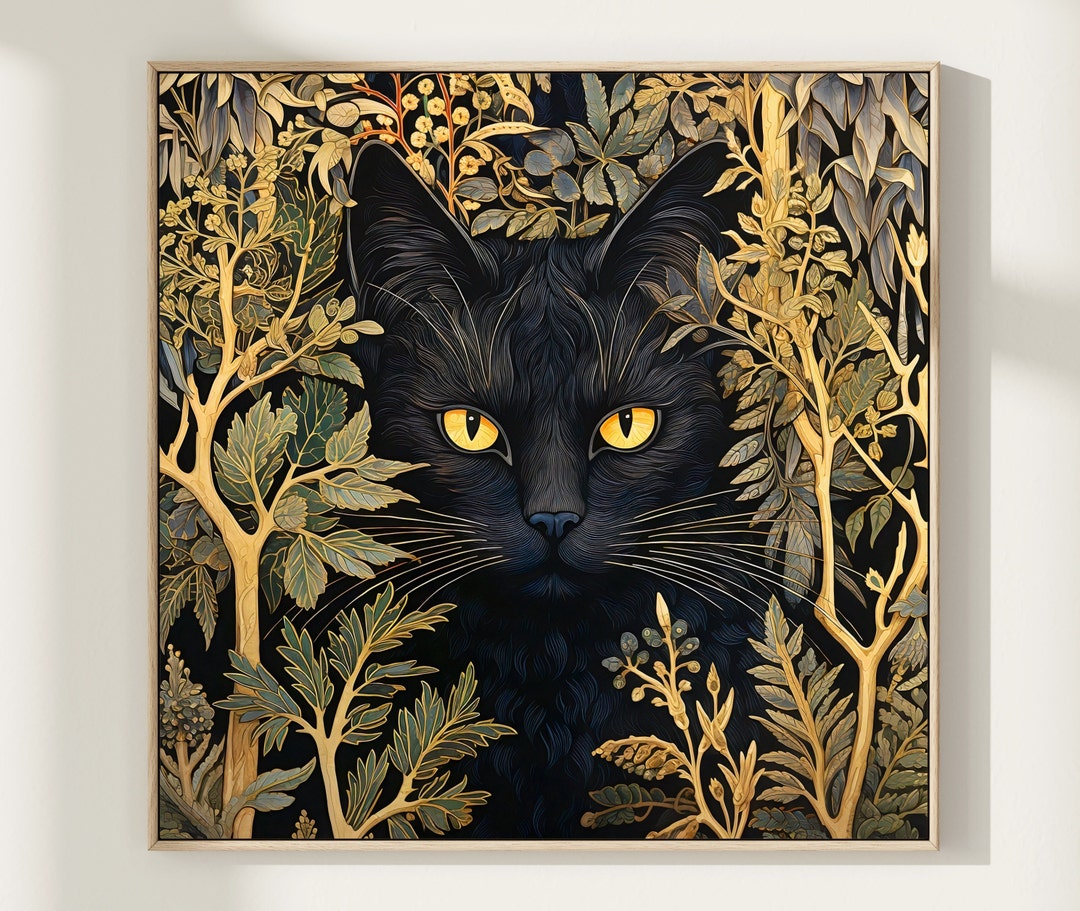 William Morris Inspired Black Cat Art Print, Dark Wall Art, Royalcore ...