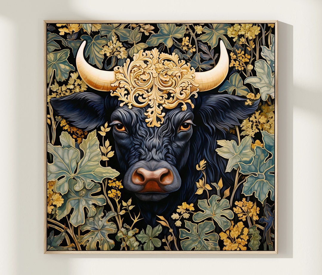 Black Cow Art Print, Royalcore Wall Art, Elegant Decor, Cow Painting ...