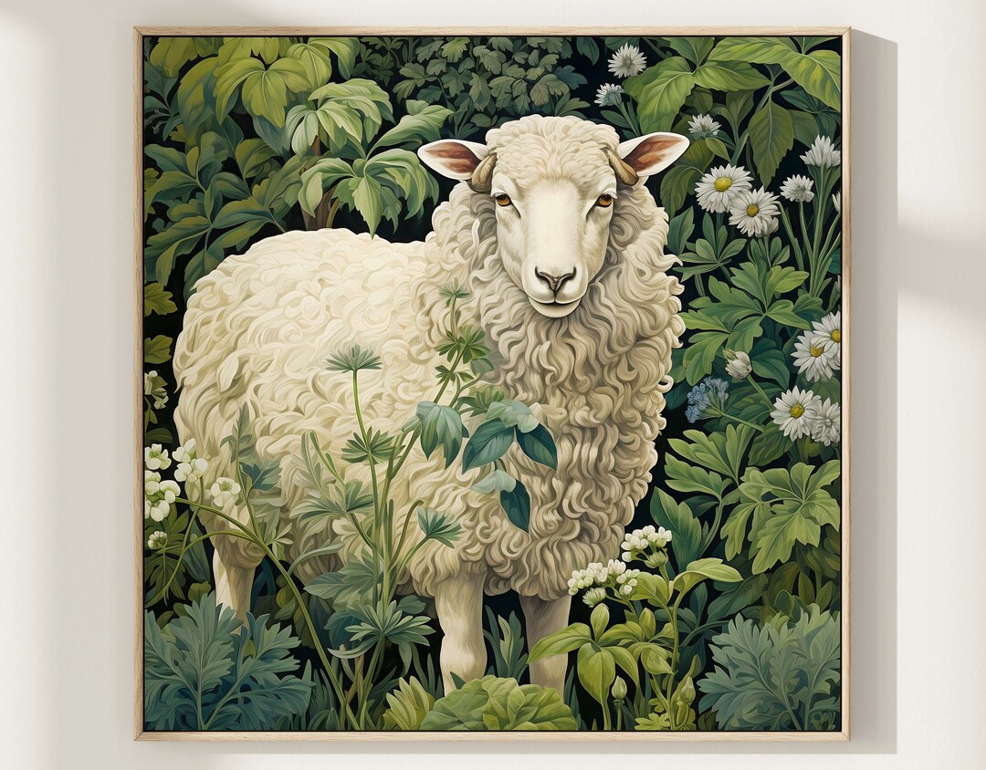 Sheep in Garden Printable Painting Vintage Sheep Painting Print Digital ...