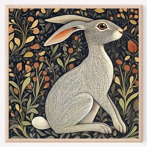Rabbit Cottagecore Print, Forestcore Decor, Woodland Rabbit Print, Dark ...
