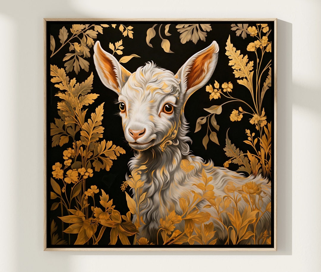 William Morris Inspired Baby Goat Art Print, Animal Print, Goat Decor ...