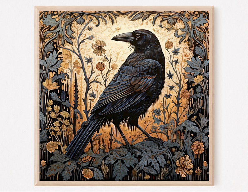 Crow Art Print, Decorative Art, Art Poster Print, Vintage Poster, Crow ...