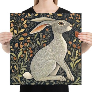 Rabbit Cottagecore Print, Forestcore Decor, Woodland Rabbit Print, Dark ...