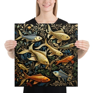 Dark Royalcore Wall Art, Fish Print, Nautical Prints, Black Background ...