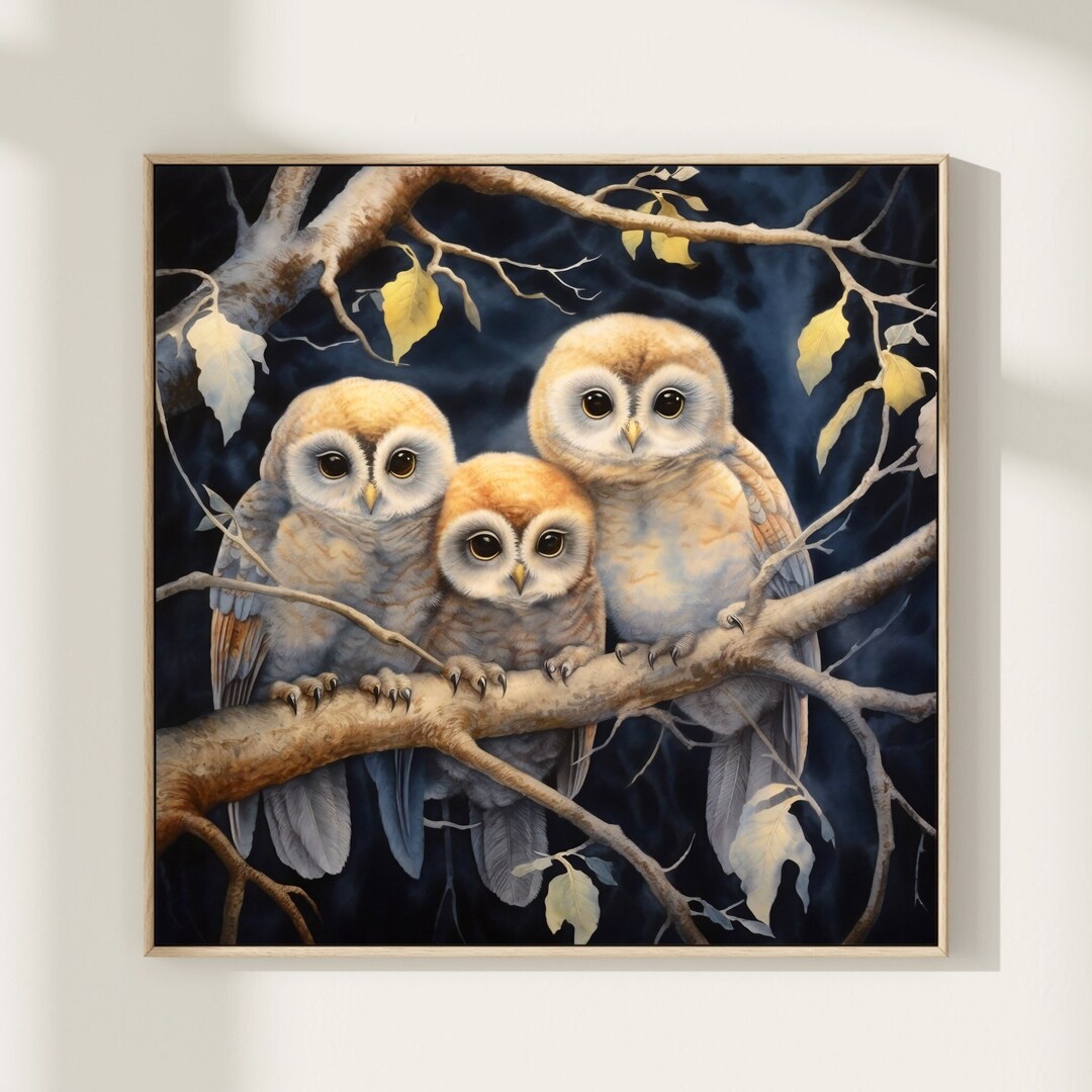 Baby Owls Art Print, Woodland Animal,night Baby Owl Animal Square ...