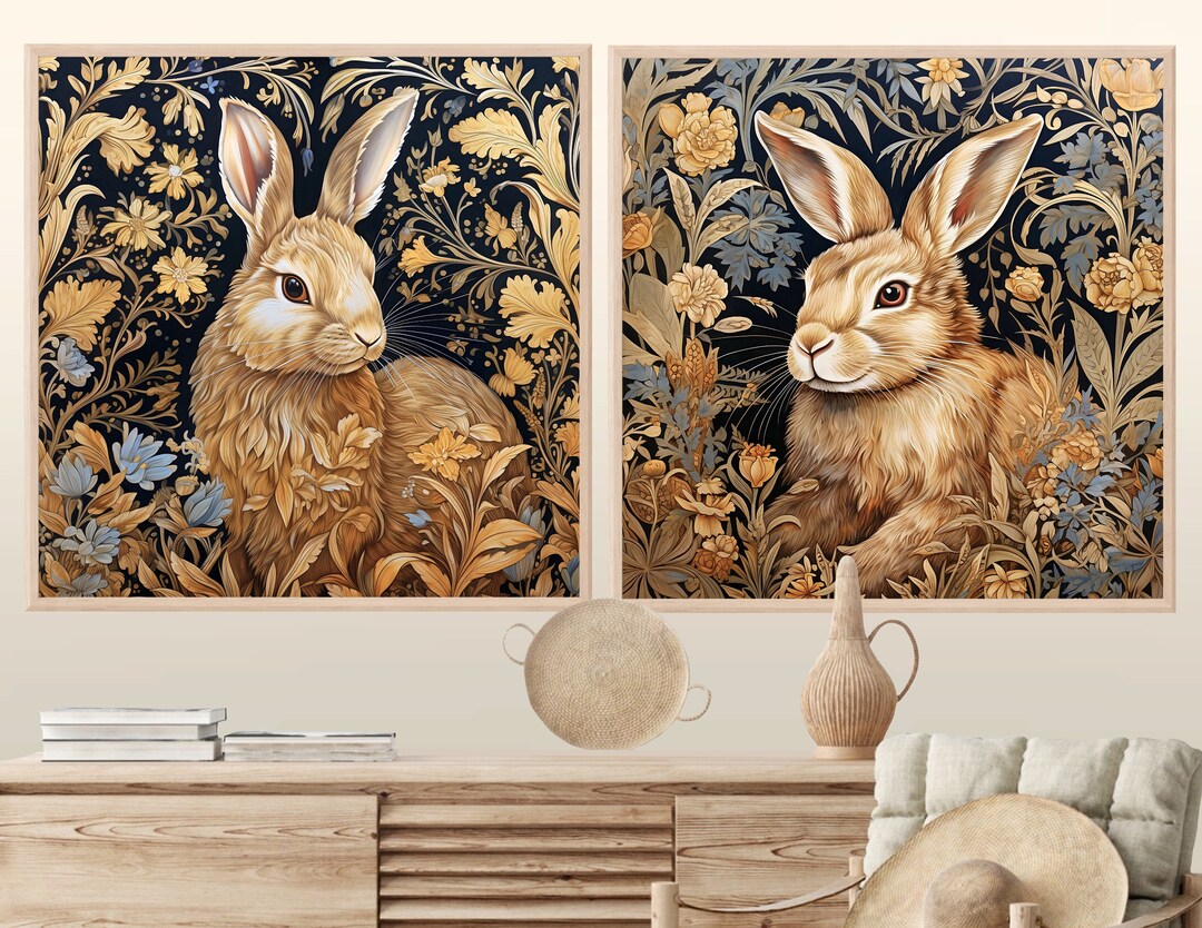 Printable Rabbit Paintings, Set of 2 Art Prints, Animal Prints, Bunny ...