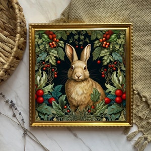 Rabbit in Forest Printable Painting, Animal Art Print, Bunny Decor ...