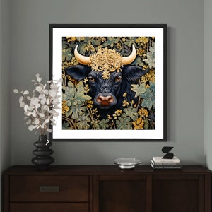 Black Cow Art Print, Royalcore Wall Art, Elegant Decor, Cow Painting ...