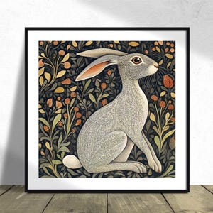 Rabbit Cottagecore Print, Forestcore Decor, Woodland Rabbit Print, Dark ...