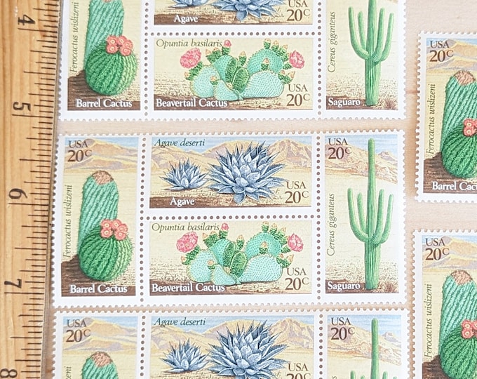 20 Desert Plant Stamps, Five Blocks of Four 20 Cent Cactus Stamps, 1981 ...