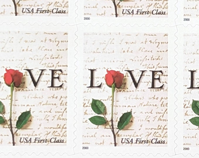 Sheet of 20 Love Postage Stamps, 34 Cent Stamps, 2000, Red Rose Love ...