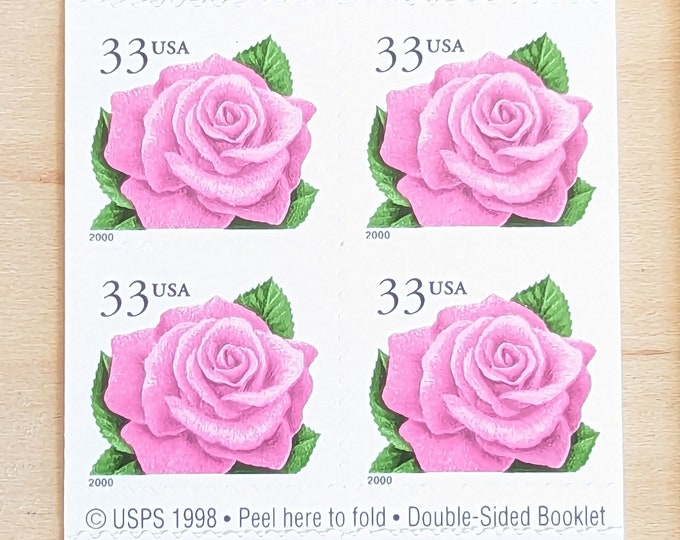 Booklet of Twenty 33 Cent Pink Rose Stamps, 20 Unused Stamps, 1998 ...