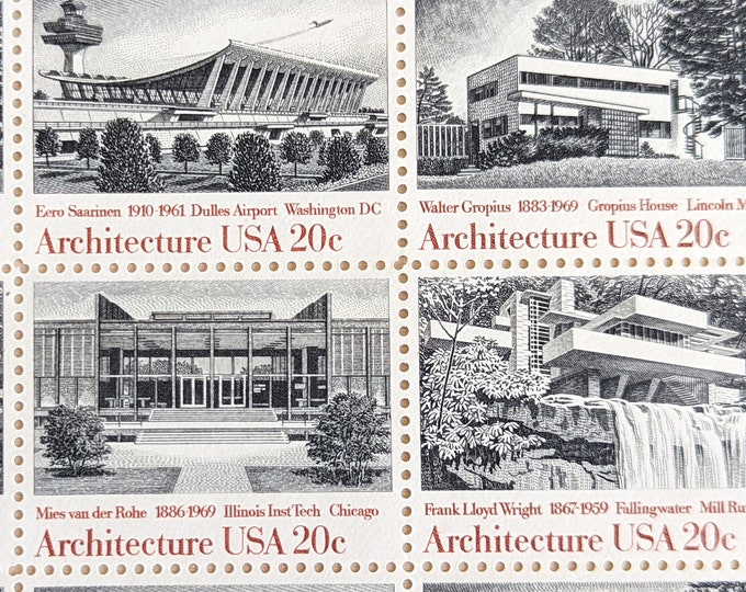 Sheet of 40 Architecture Stamps, 1982, US Postage Stamps, 20 Cents ...