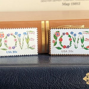 Floral Love Postage Stamp Enamel Pin and 20 Cent Stamp, Vintage ...