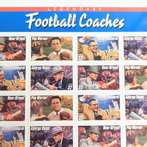 Sheet of 20 Legendary Football Coaches Stamps, Vintage Unused USPS 32 ...