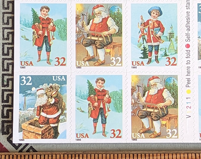 Sheet of 20 Victorian Santa Holiday Greetings Stamps, 32 Cent Unused US ...