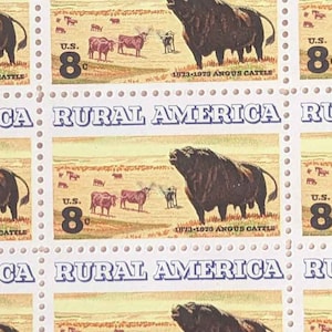 Sheet of 50 Rural America Angus Cattle 1873-1973 Stamps, 8 Cent, 50 ...
