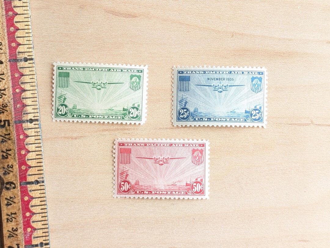 Trans-pacific Air Mail Collection of 7 Stamps, 20, 25 and 50 Cent ...