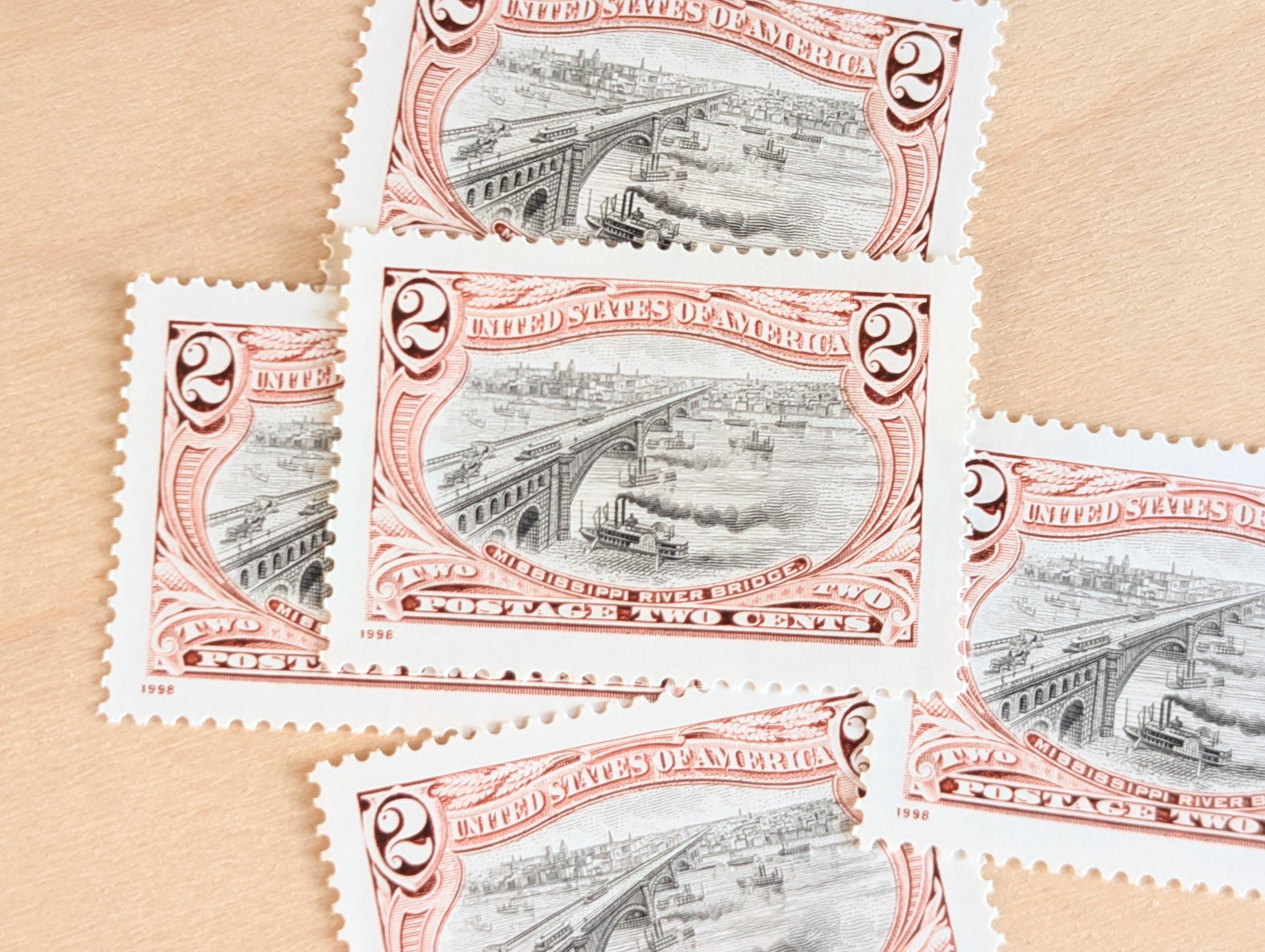 5 Mississippi River Bridge Stamps, Vintage Unused USPS 2 Cent Postage ...