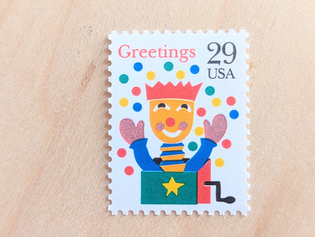 10 Seasons Greetings Jack in the Box Christmas Stamps, Vintage Unused ...