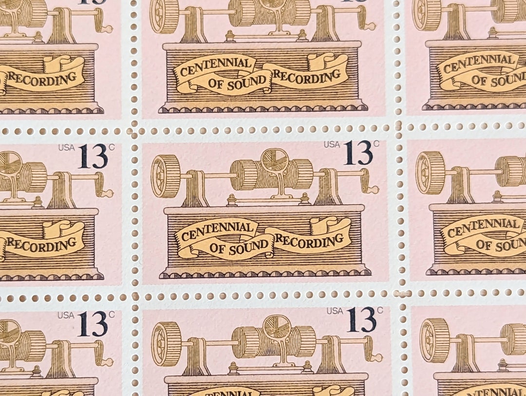 Sheet of 50 Centennial of Sound Recording Stamp, 13 Cent 1977 Unused ...