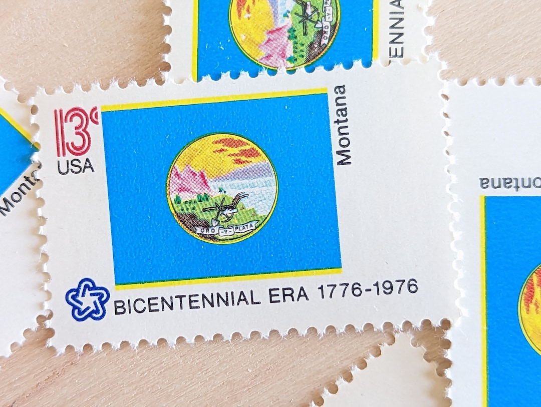 10 Montana State Flag Stamps, 13 Cent, 1976, State Flag, Unused Postage ...