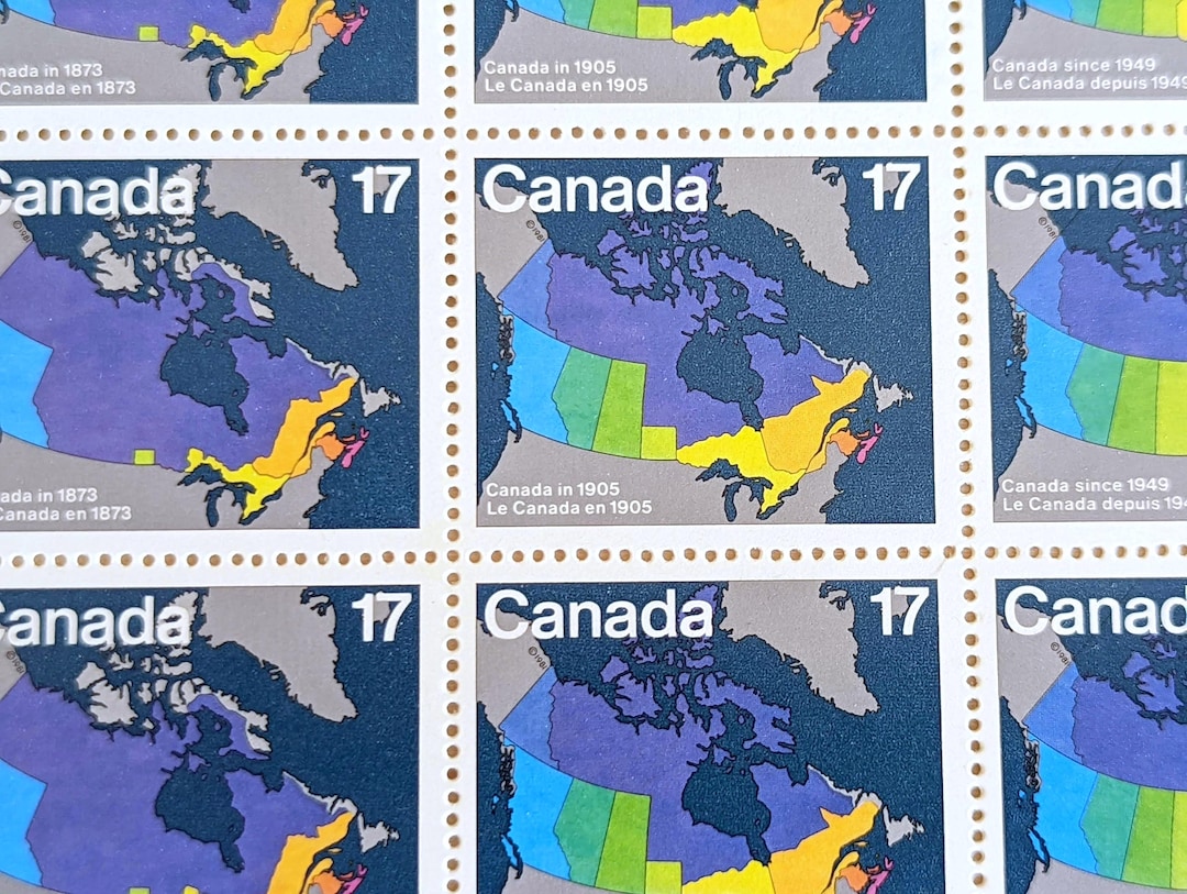 Sheet of 16 Postage Stamps, 17 Cent Stamps, 1981, Canada Map, Canadian ...