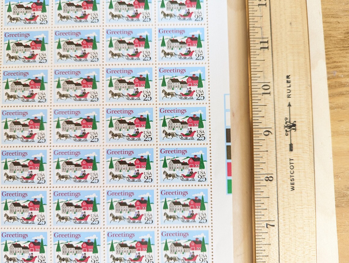 Sheet of 50 Christmas Greetings Postage Stamps, 25 Cent Stamps, 1988 ...