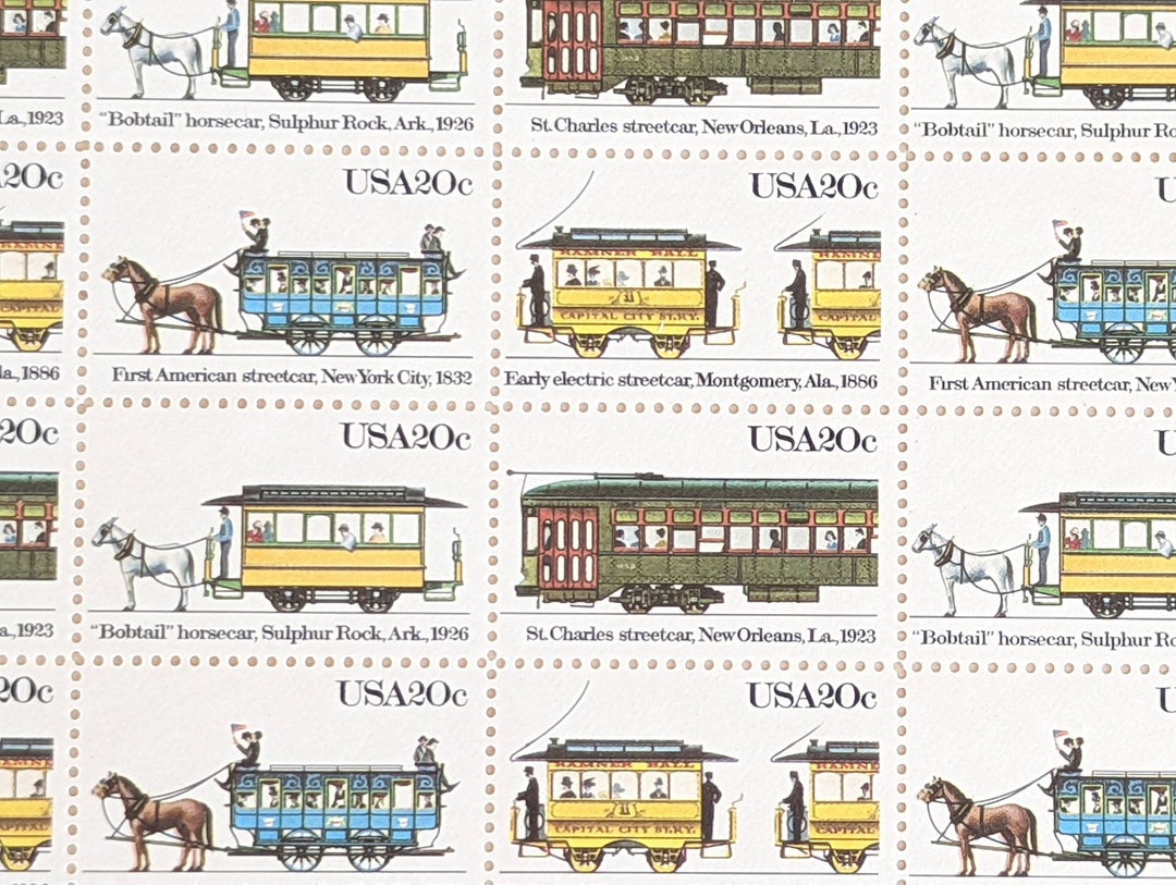Sheet of 50 Streetcar Postage Stamps, 20 Cent Stamps, 1983, Street and ...