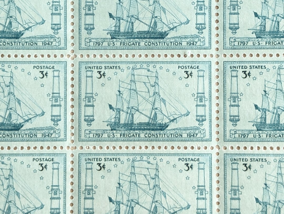 Sheet of 50 US Frigate Constitution Stamps, Vintage Unused 3 Cent USPS ...