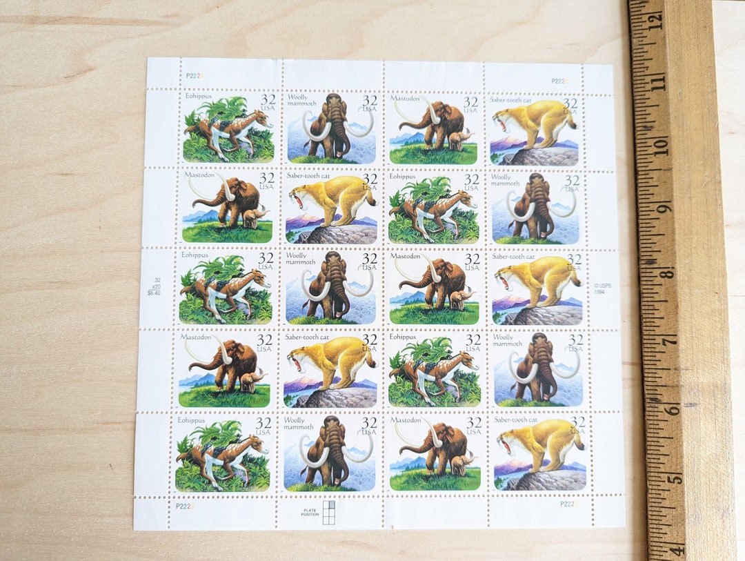 Sheet of 20 Prehistoric Animals Stamps, 32 Cent 1990 Unused US Postage ...