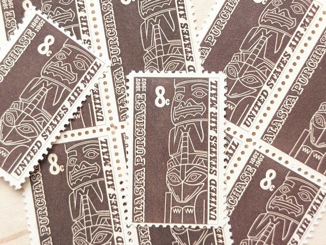 10 Alaska Purchase Air Mail Stamps, 1967, 8 Cent Unused Postage Stamps ...
