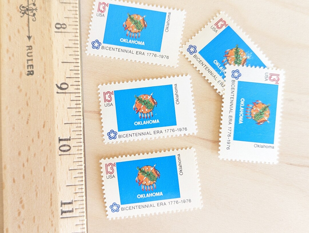 10 Oklahoma State Flag Stamps, 13 Cent, 1976, State Flag, Unused ...