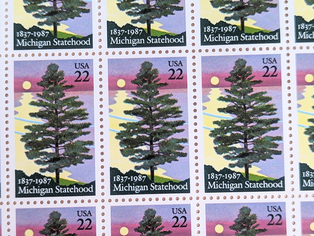 Sheet of 50 Michigan Statehood Stamps, 1986 Unused Postage Stamps, 22 ...