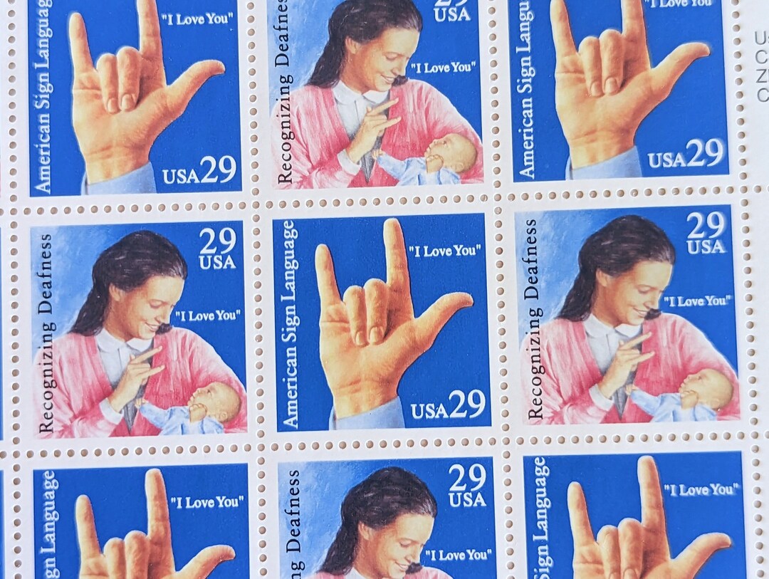 Sheet of 20 American Sign Language Love Stamps, Deafness, 1992, 29 Cent ...