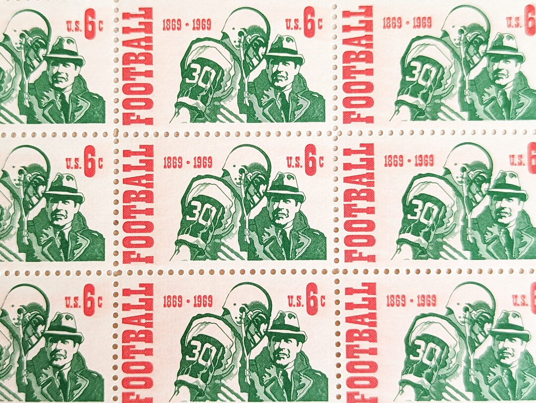 Sheet of 50 Football Stamps, 1969 Unused Postage Stamps, 6 Cent Stamps ...