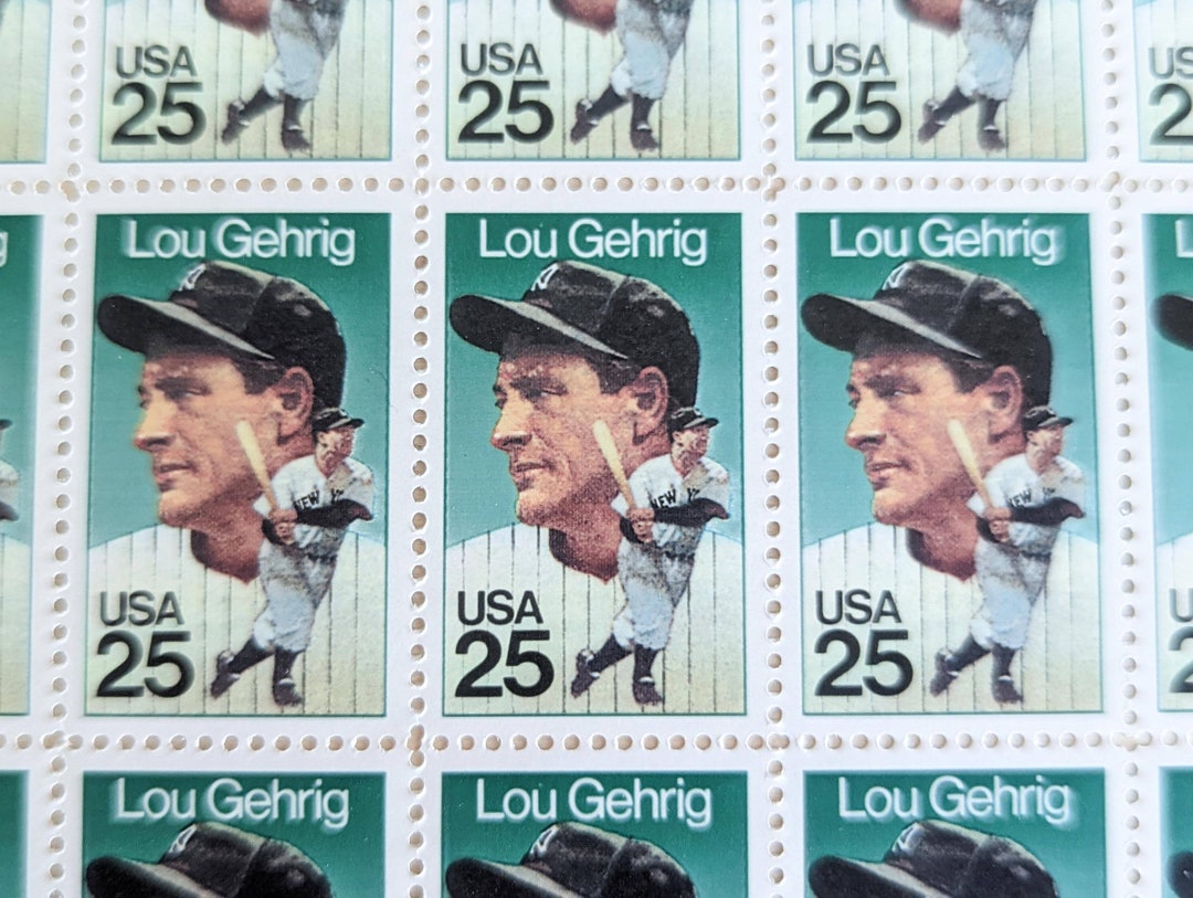 Sheet of 50 Lou Gehrig Stamps, US Postage Stamp Sheet, 1989, Twenty 25 ...