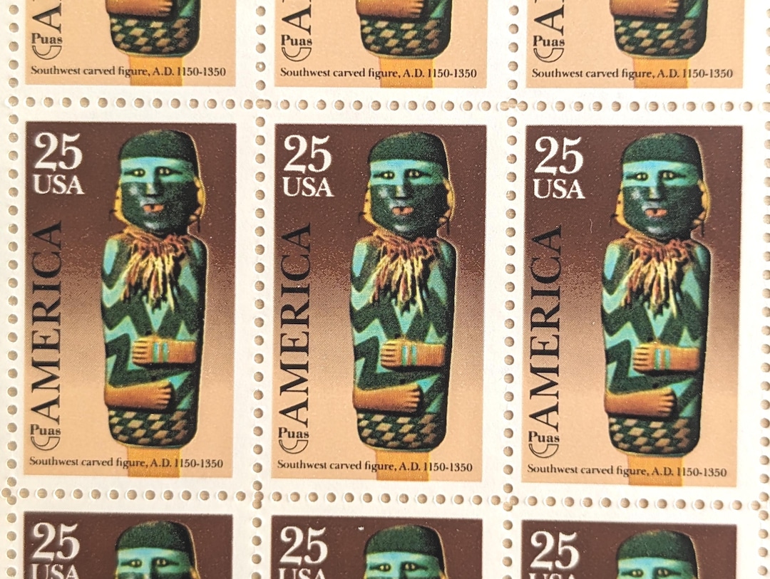 Sheet of 50 America Southwest Carved Figure Stamps, Puas 1989 Unused ...