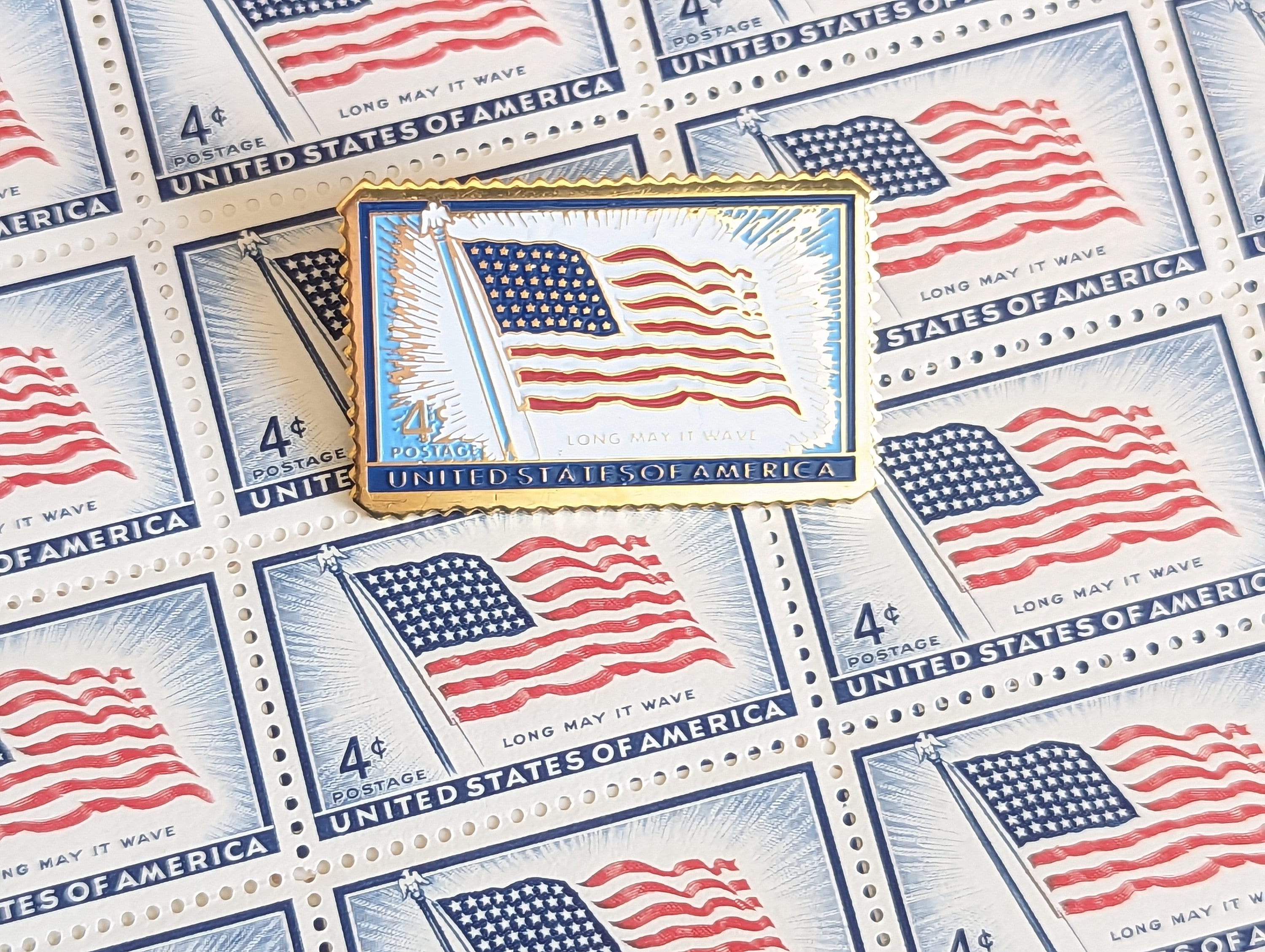 4 Cent Flag Stamp, 1957 Unused US Postage, Set of 10 Stamps, Sheet of ...