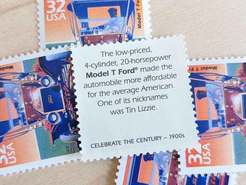 5 Model T Ford Stamps, 32 Cent, 1998, 1900s Celebrate the Century ...