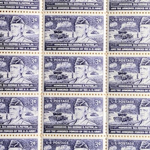 Sheet of 50 George S. Patton Jr. Stamps, U.S Army 3 Cent 1953 Unused US ...